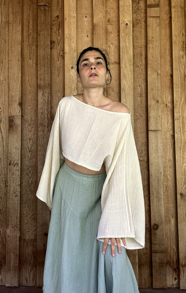 Flowy Cotton Long Sleeve Crop Top – Heart Earth Craft