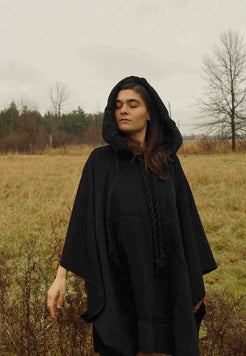 Cotton Hooded Black Cape - large hood and a giant kangaroo pocket ...